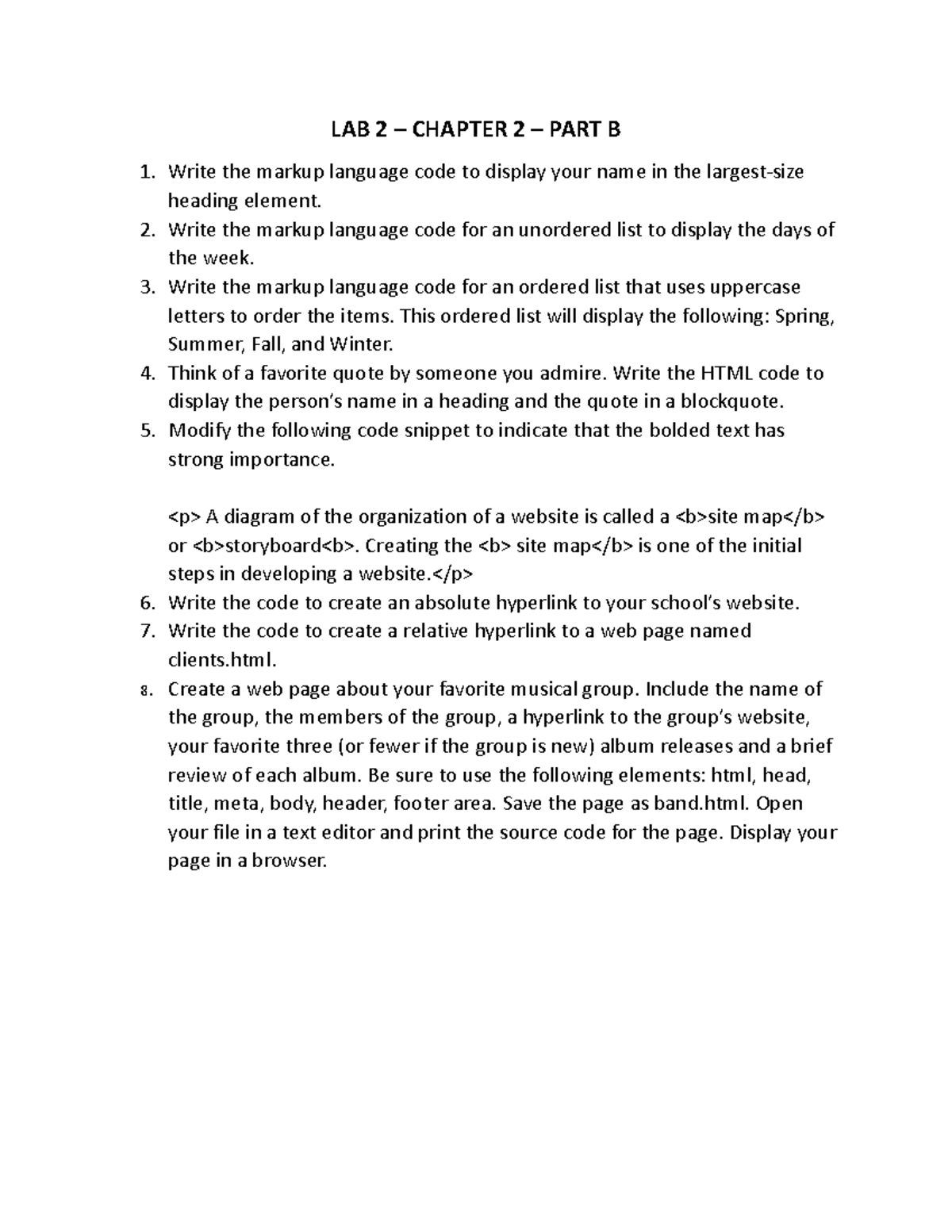 Lab 2 - Chapter 2 - Part B - LAB-2 - LAB 2 – CHAPTER 2 – PART B Write ...