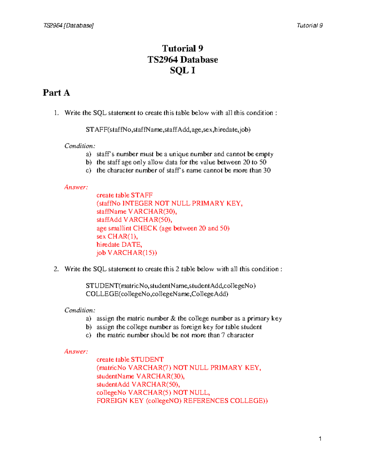 Tutorial 9 - TS2964 [Database] Tutorial 9 Tutorial 9 TS2964 Database ...