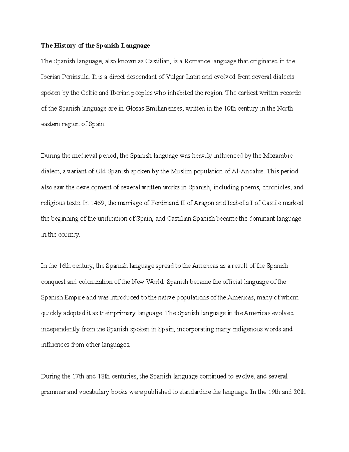 The History of the Spanish Language - It is a direct descendant of ...