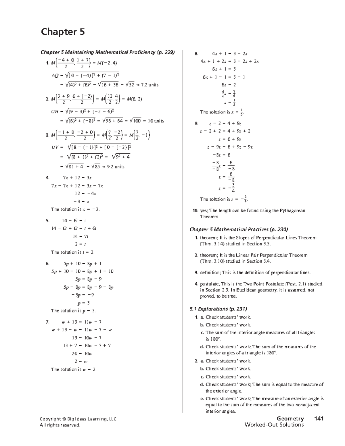 Bigideas Geometry Chapter 5 answers - Copyright © Big Ideas Learning ...