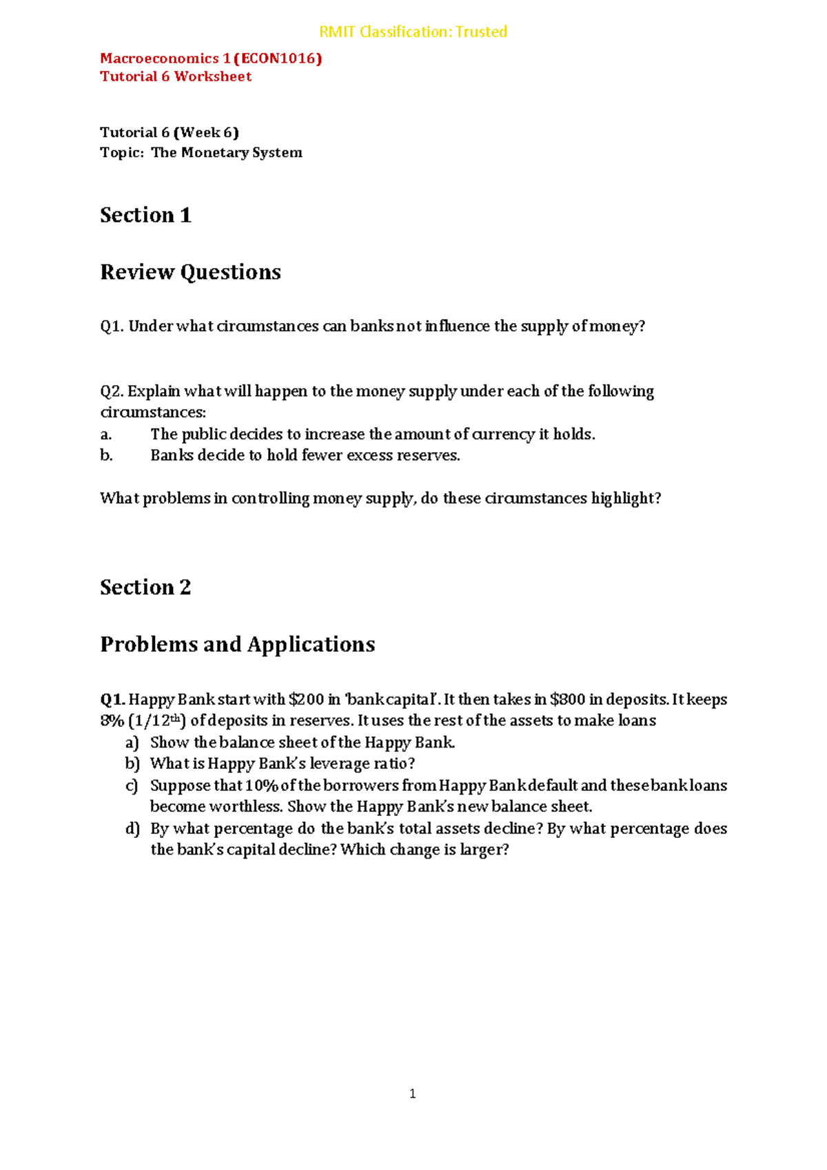 Macro 1+%28ECON1016%29+Tutorial+Worksheet+-+Week+6 - Macroeconomics 1 ...