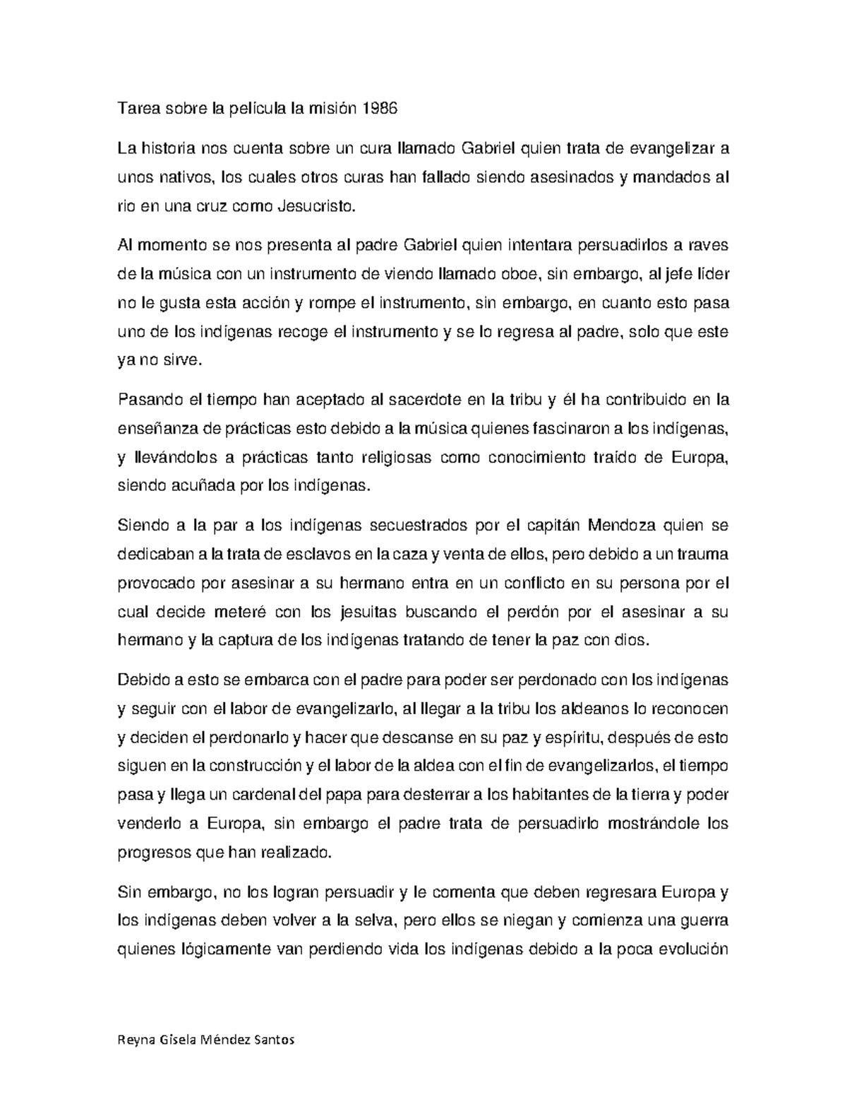Tarea sobre la película la misión 1986 - Reyna Gisela Méndez Santos ...