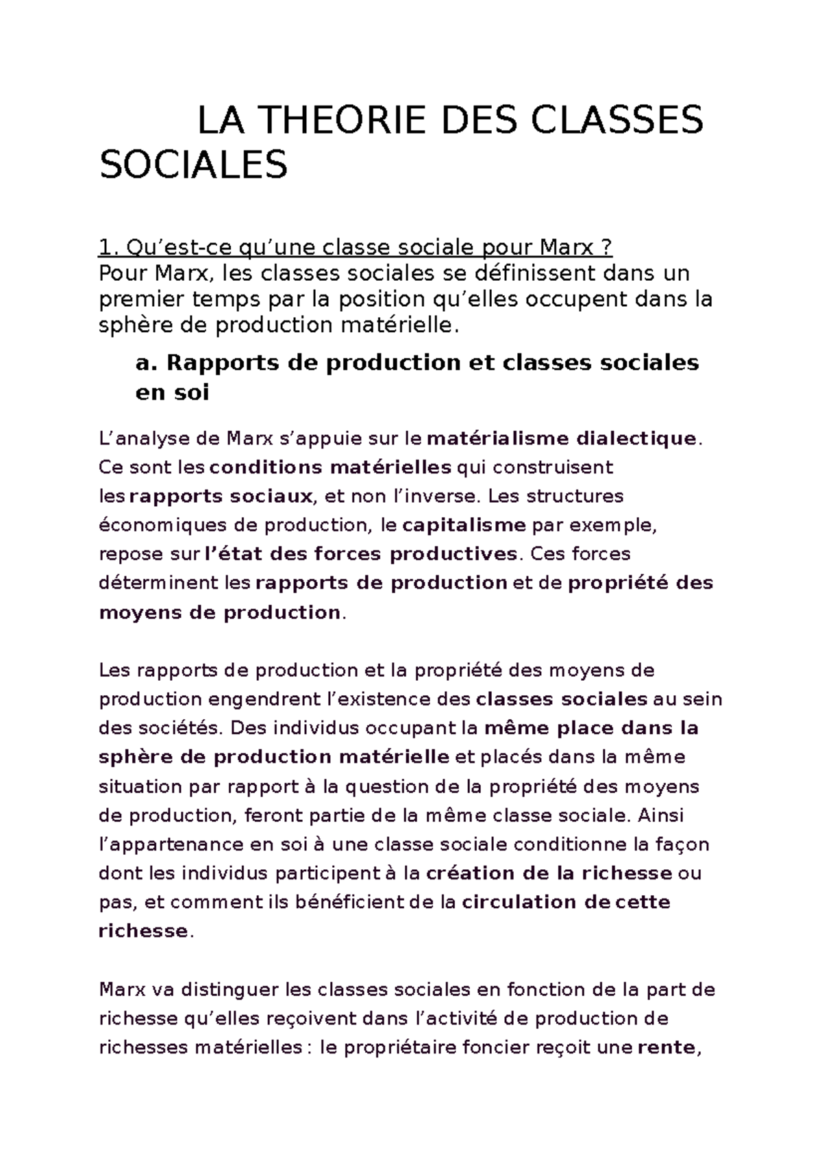 LA Theorie DES Classes Sociales - LA THEORIE DES CLASSES SOCIALES 1. Qu ...