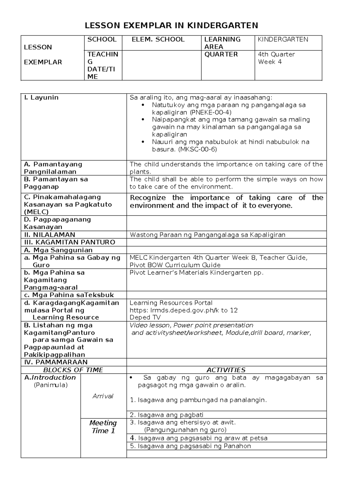 COT WEEK 34 - Classroom Observation Tool - LESSON EXEMPLAR IN ...