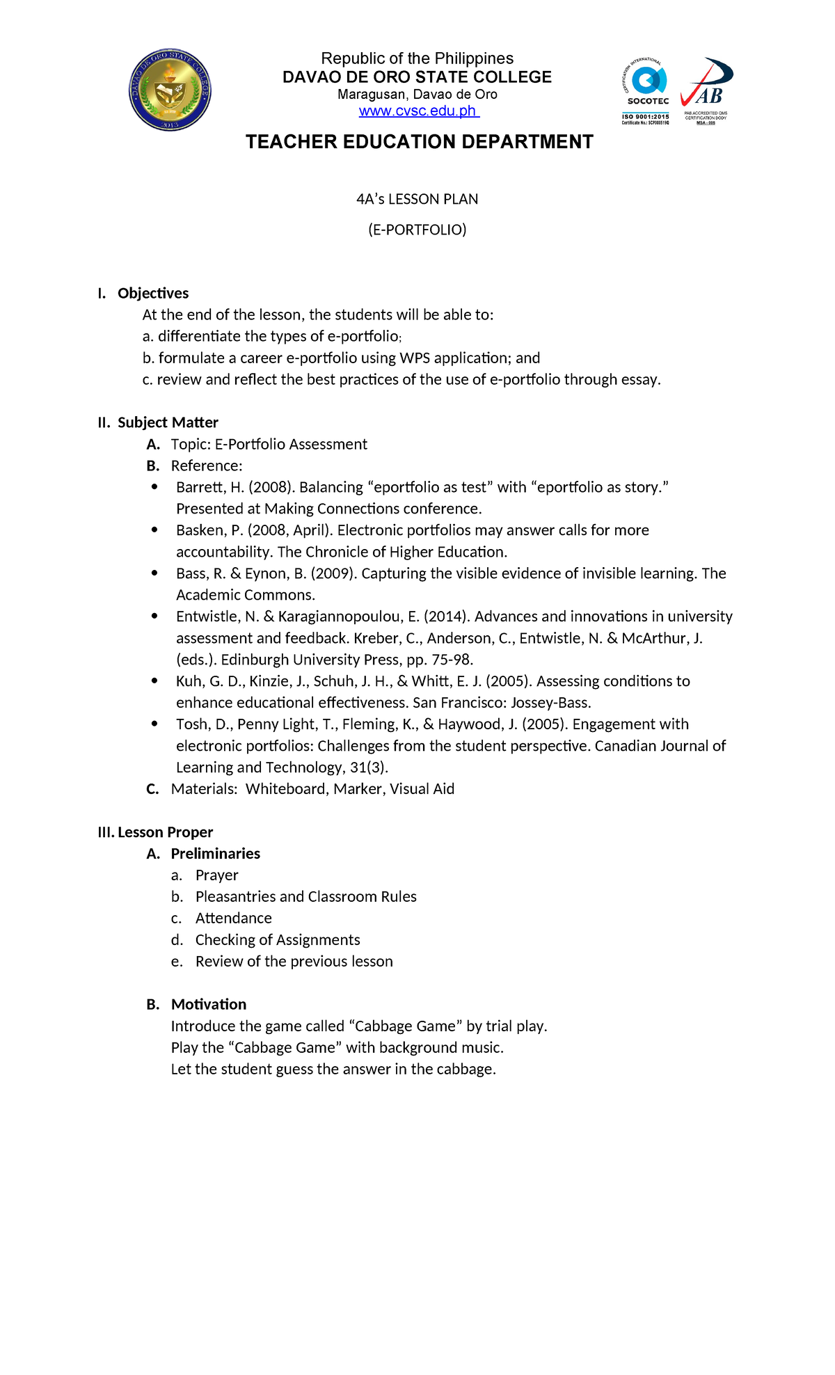 PED 6 Group 1 Revised EPortfoliofinal - TEACHER EDUCATION DEPARTMENT DAVAO DE ORO STATE COLLEGE ...