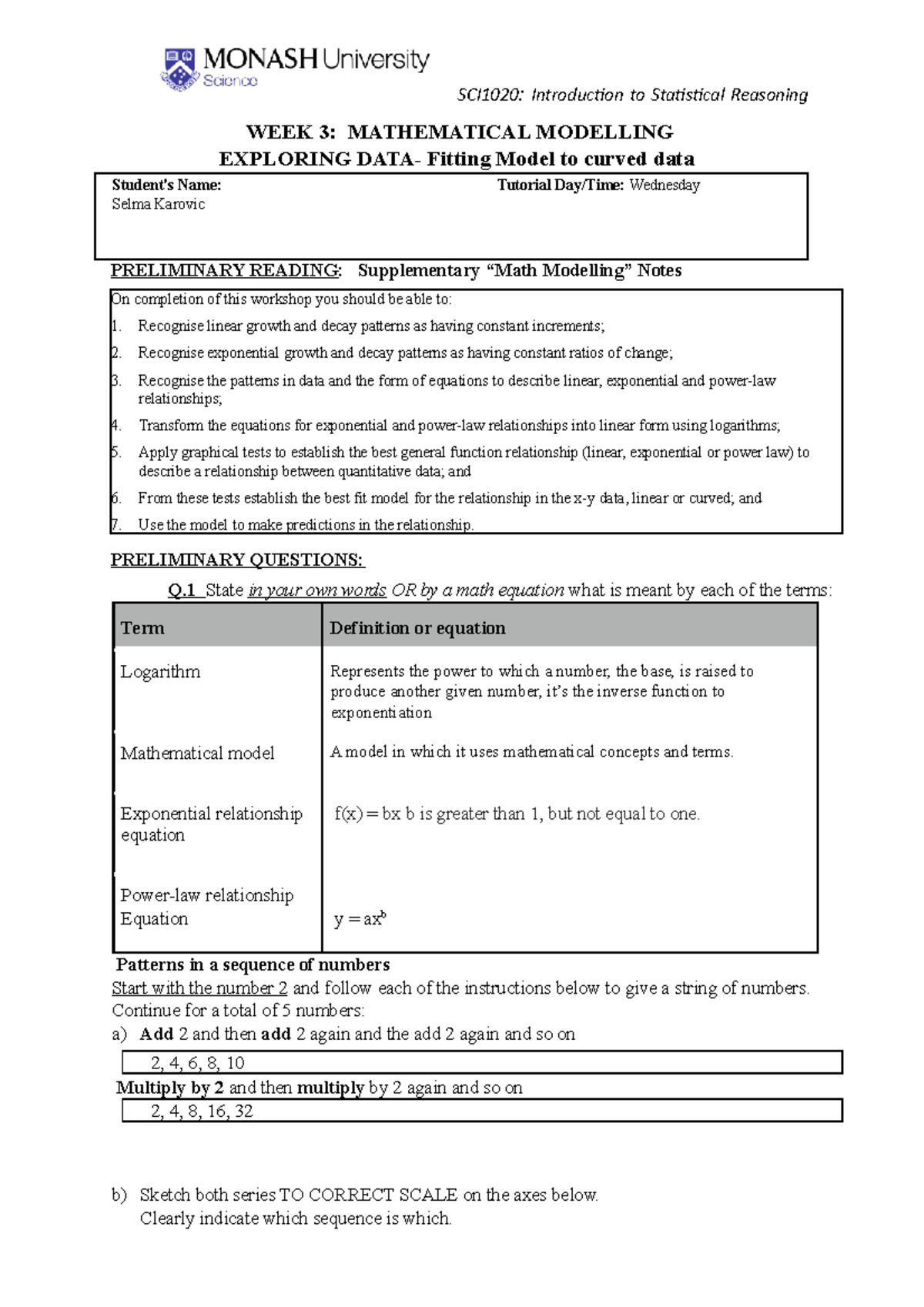 WEEK 3 workshop sheet - SCI1020: Introduction to Statistical Reasoning WEEK 3: MATHEMATICAL ...