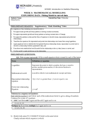 WEEK 02 - Introduction to Maths - SCI1020: Introduction to Statistical Reasoning Week 2 ...