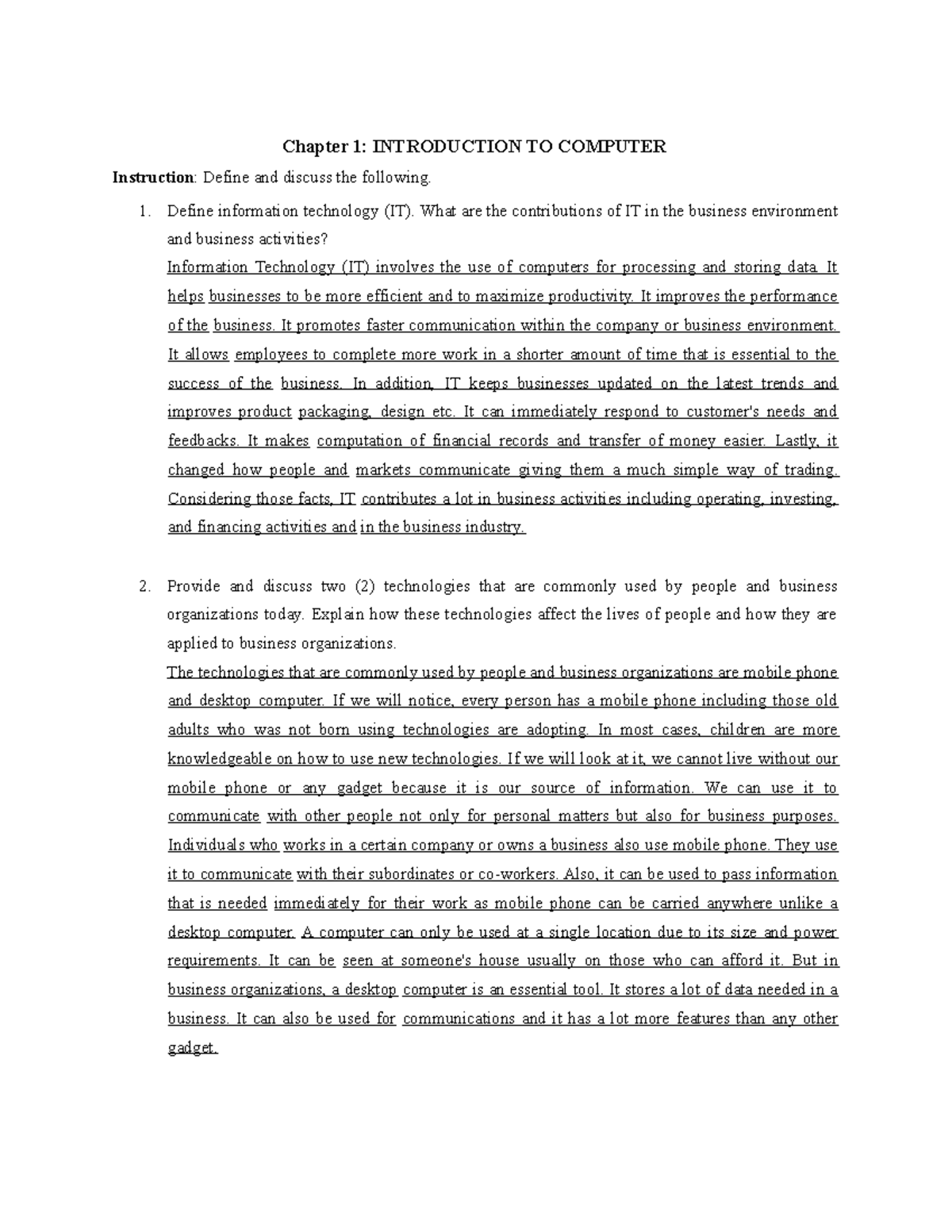 Information Technology - Chapter 1: INTRODUCTION TO COMPUTER ...