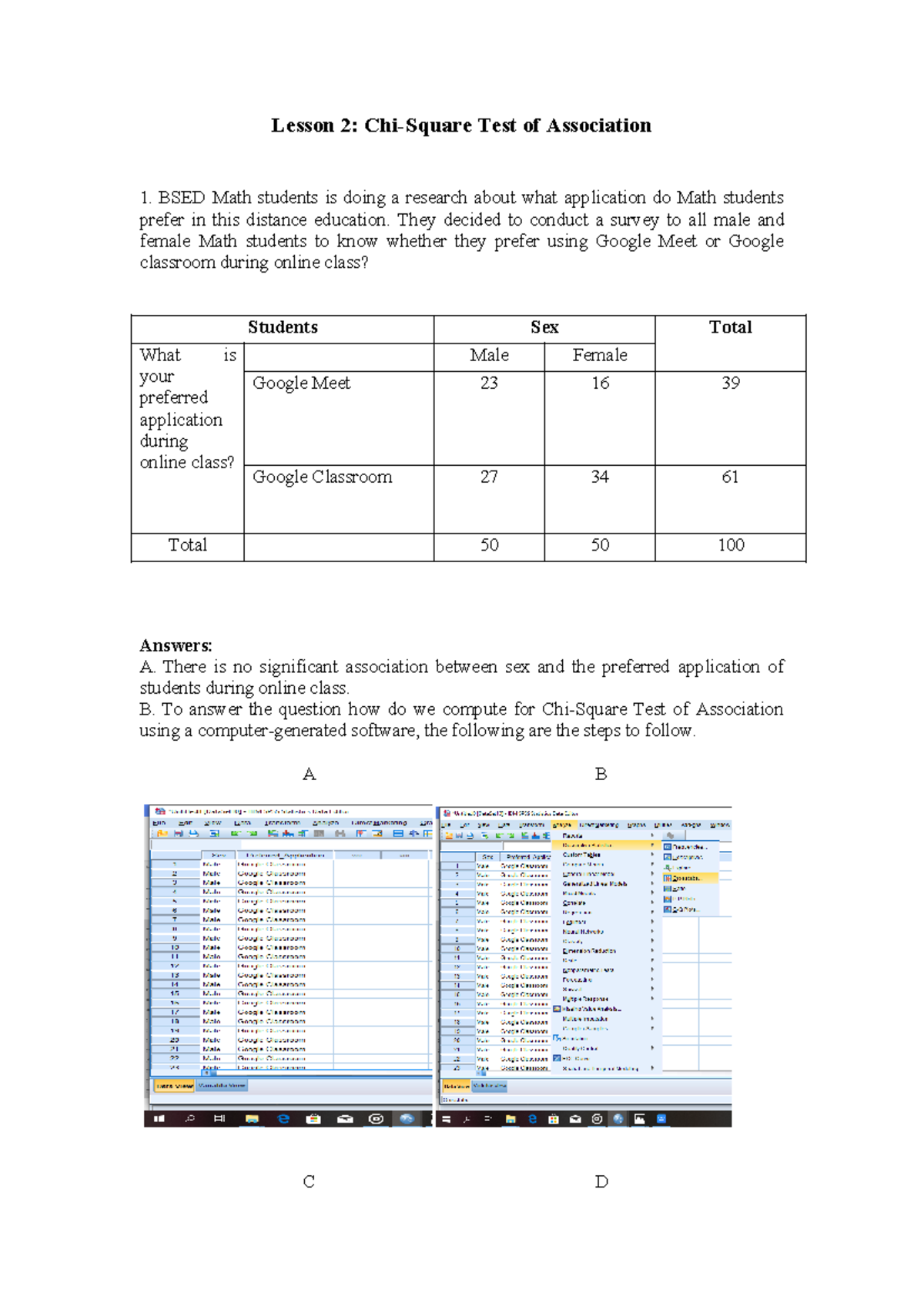 Lesson 2 tessa stat - stat - Lesson 2: Chi-Square Test of Association ...
