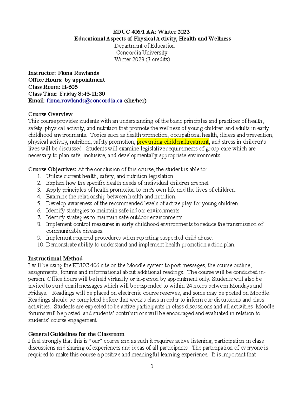 Outline - List of assignments - EDUC 406/1 AA: Winter 2023 Educational ...