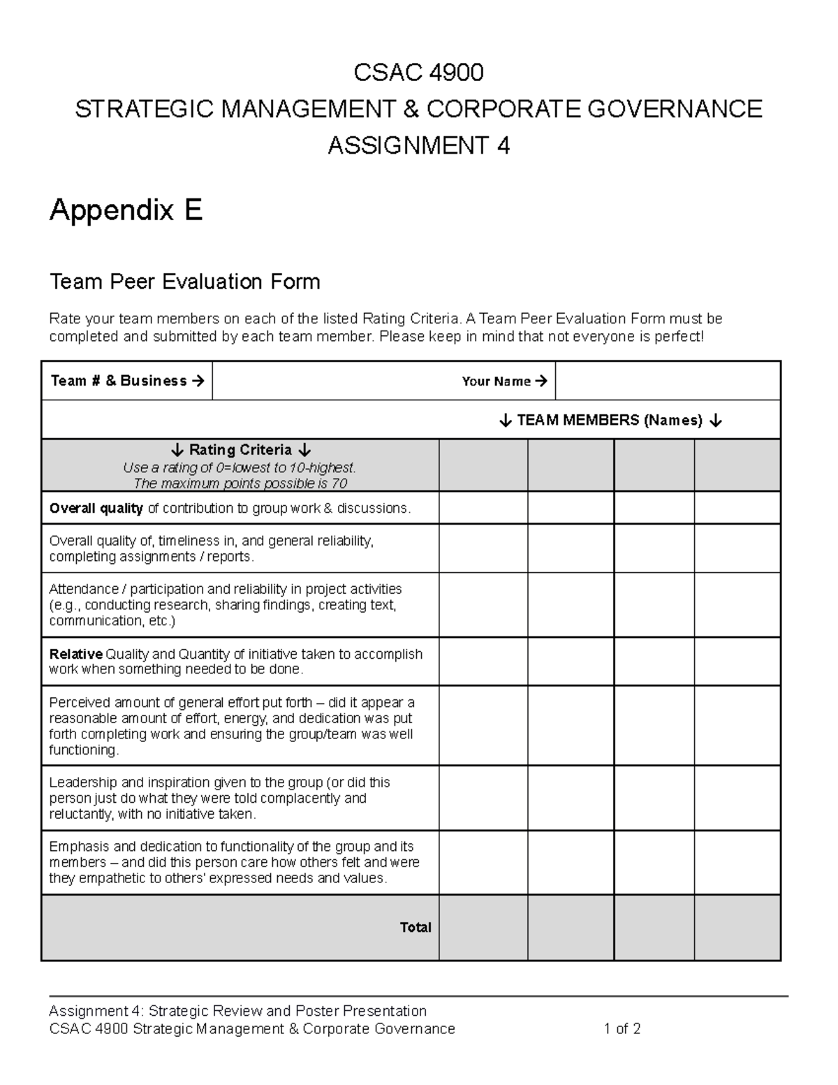 Appendix E - CSAC 4900 STRATEGIC MANAGEMENT & CORPORATE GOVERNANCE ...