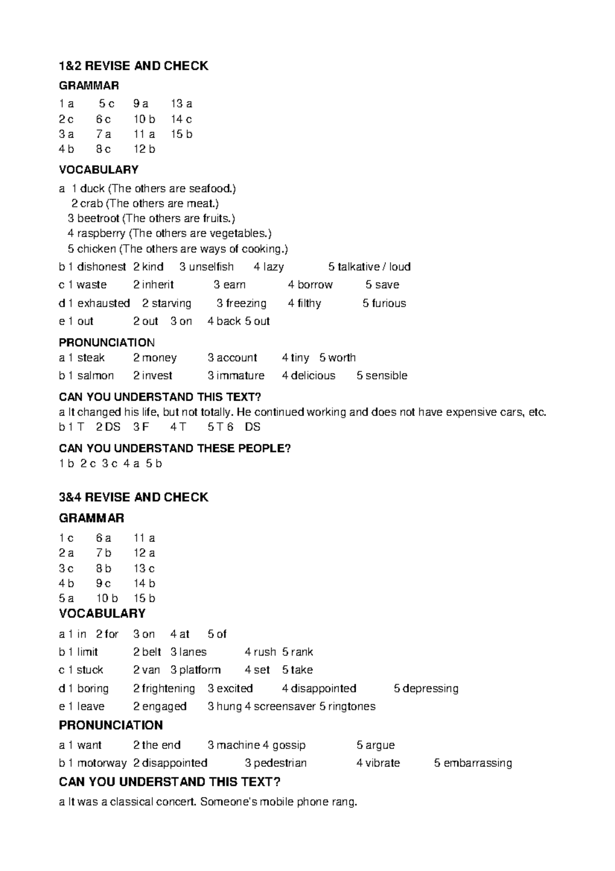 2NI KEY Reviseand Check - 1&2 REVISE AND CHECK GRAMMAR 1 a 5 c 9 a 13 a ...