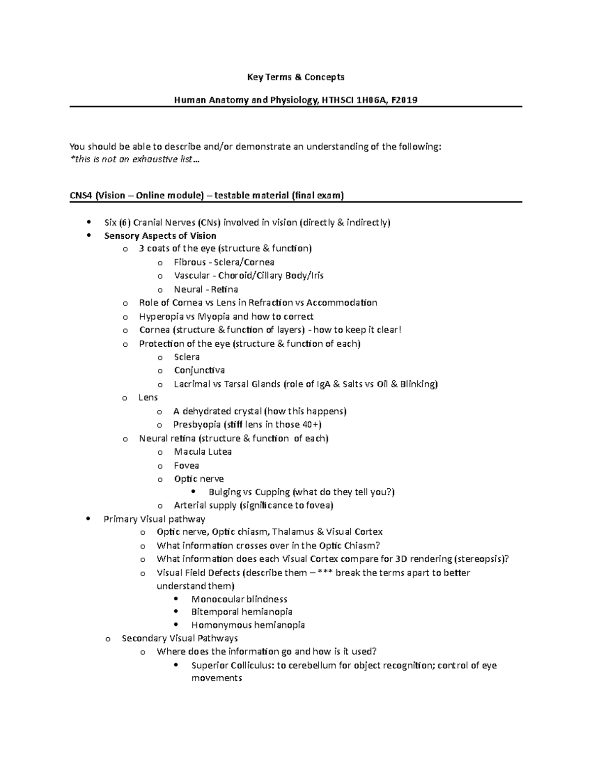 Key Terms & Concepts -Final Exam - Key Terms & Concepts Human Anatomy ...