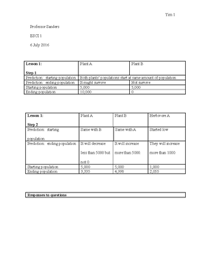 Activity 4 - Lesson 2: Step 1 (X, , or ) Plant A Herbivore A Omnivore A ...