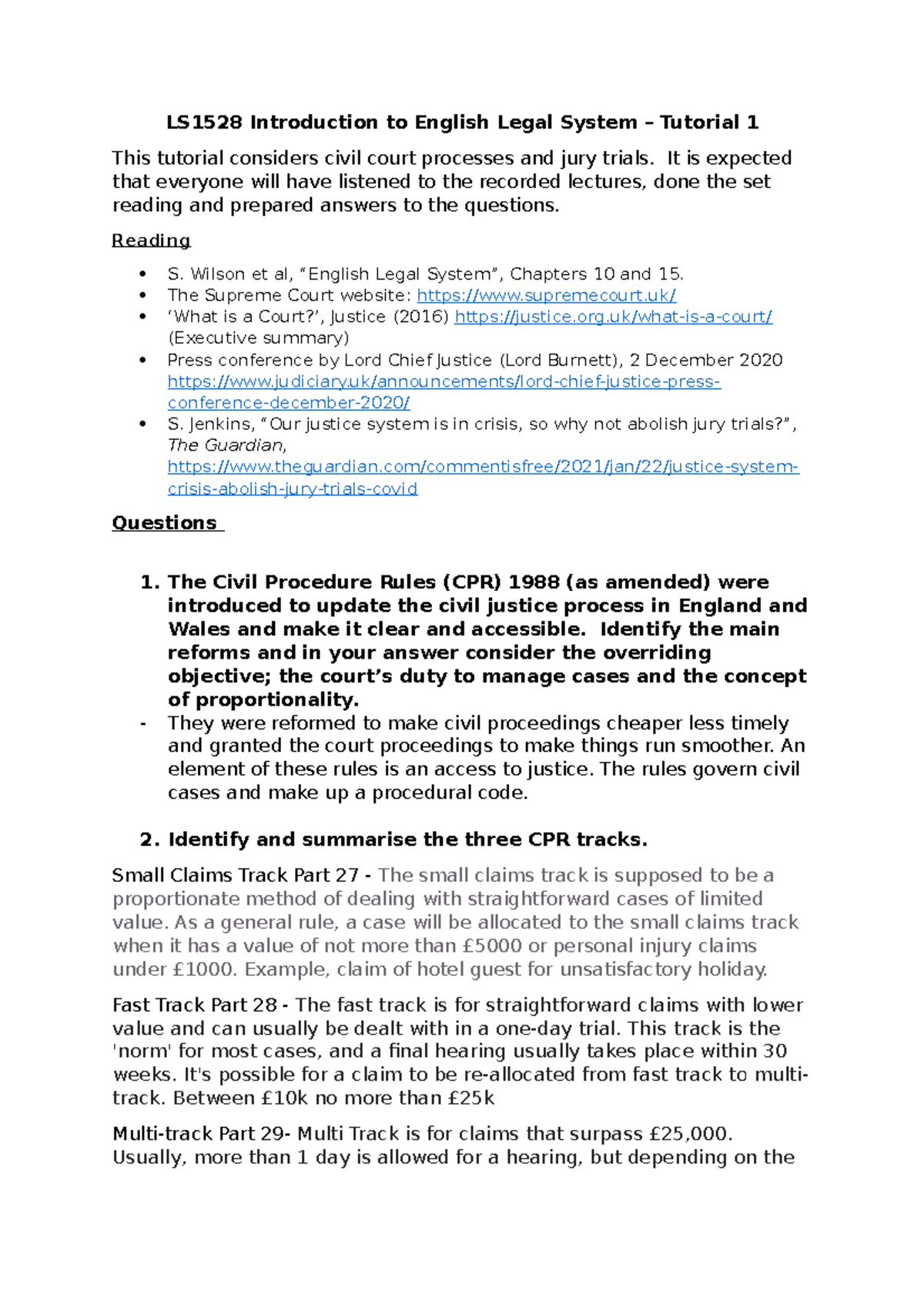 ENG Legal Systems Tutorials - LS1528 Introduction to English Legal ...