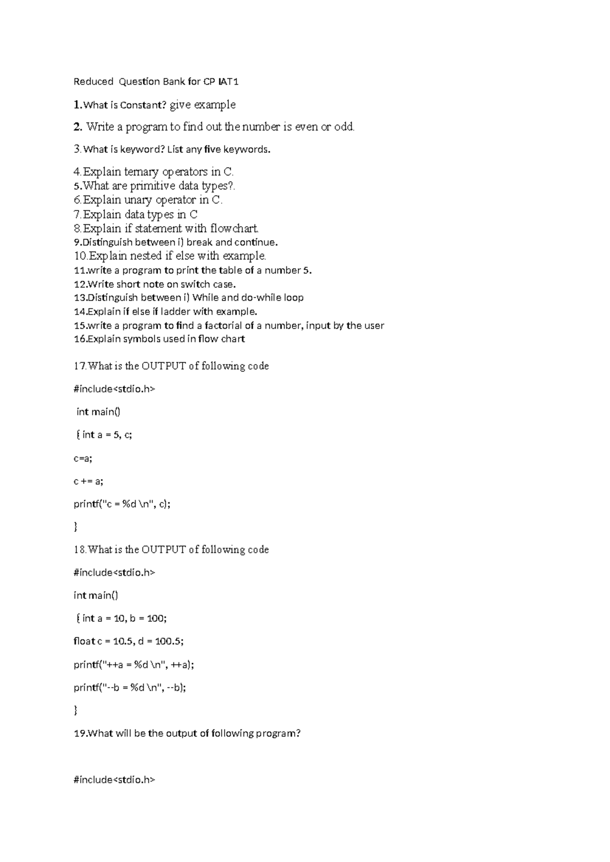 Reduced Question Bank OF IAT1 CP - Reduced Question Bank for CP IAT 1 ...