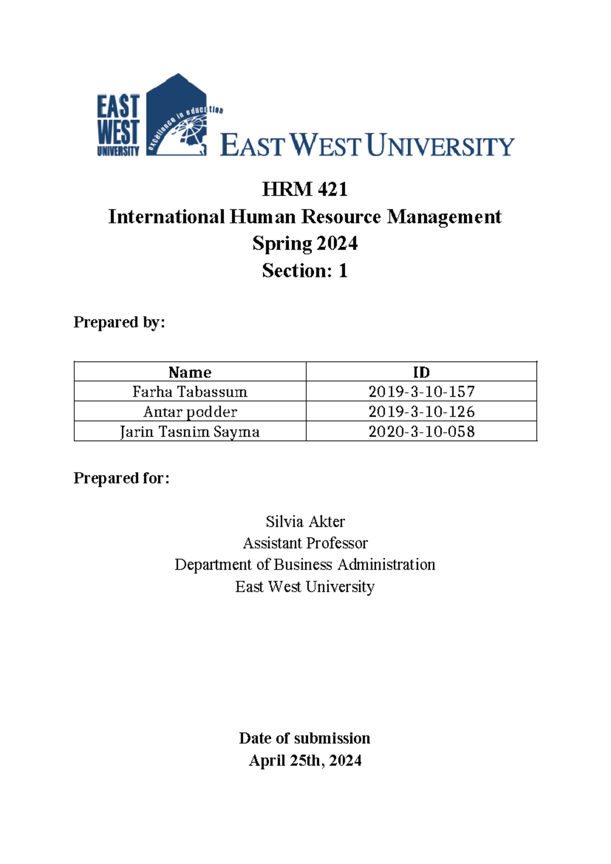 Hrm421 final - HRM 421 International Human Resource Management Spring ...
