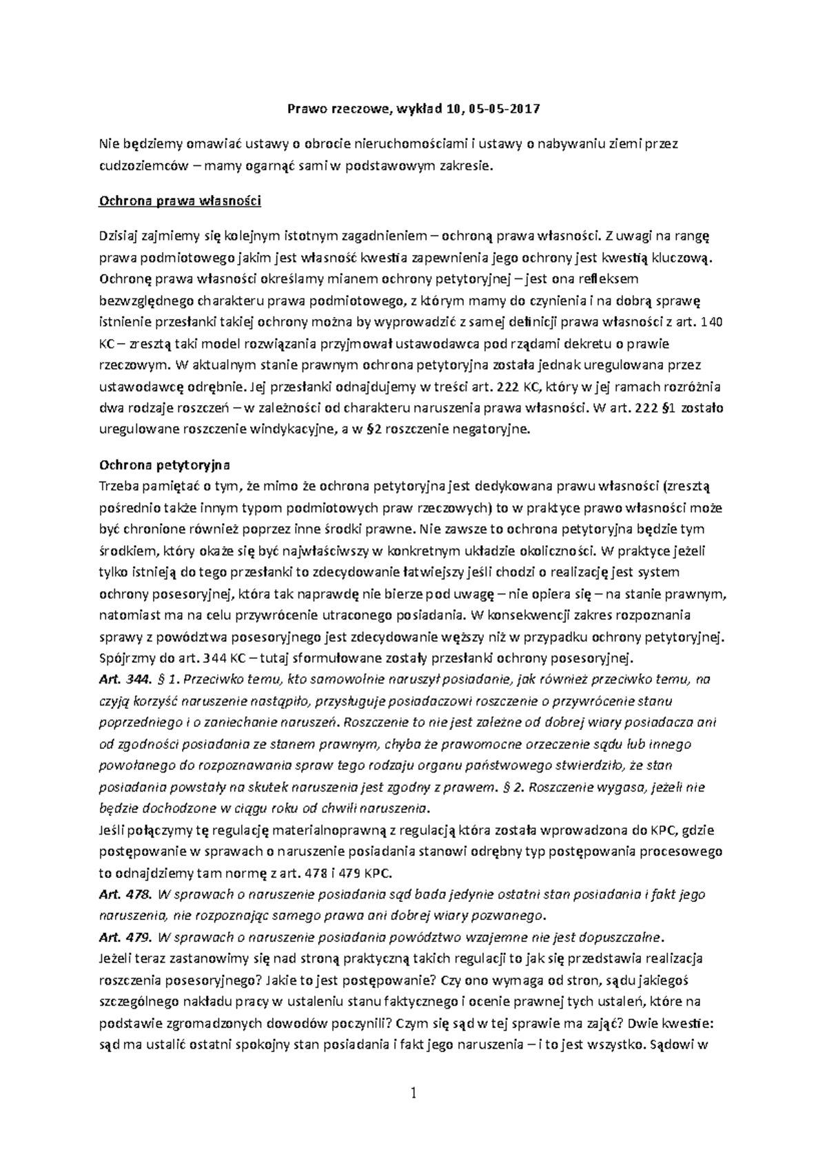 PR, wykład 10, 05-05-2017 - Prawo rzeczowe, wykład 10, 05-05- Nie ...