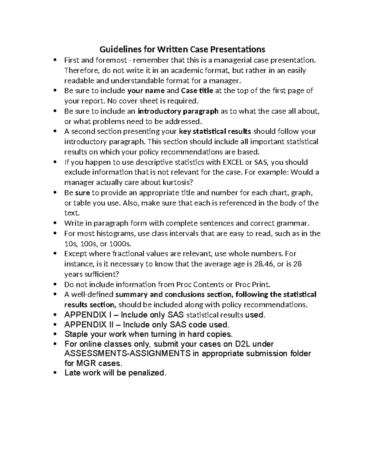 Guidelines for Written Case Presentations - Therefore, do not write it ...