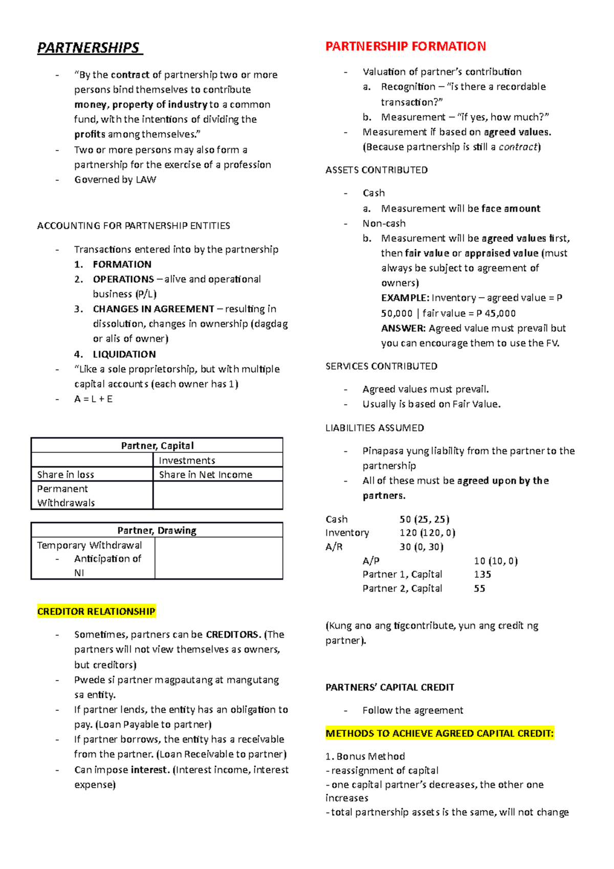 AFAR Notes - PARTNERSHIPS “By the contract of partnership two or more ...