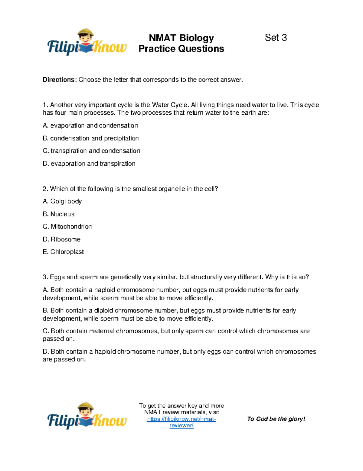 NMAT Biology Practice Questions Set 3 - NMAT Biology Practice Questions ...