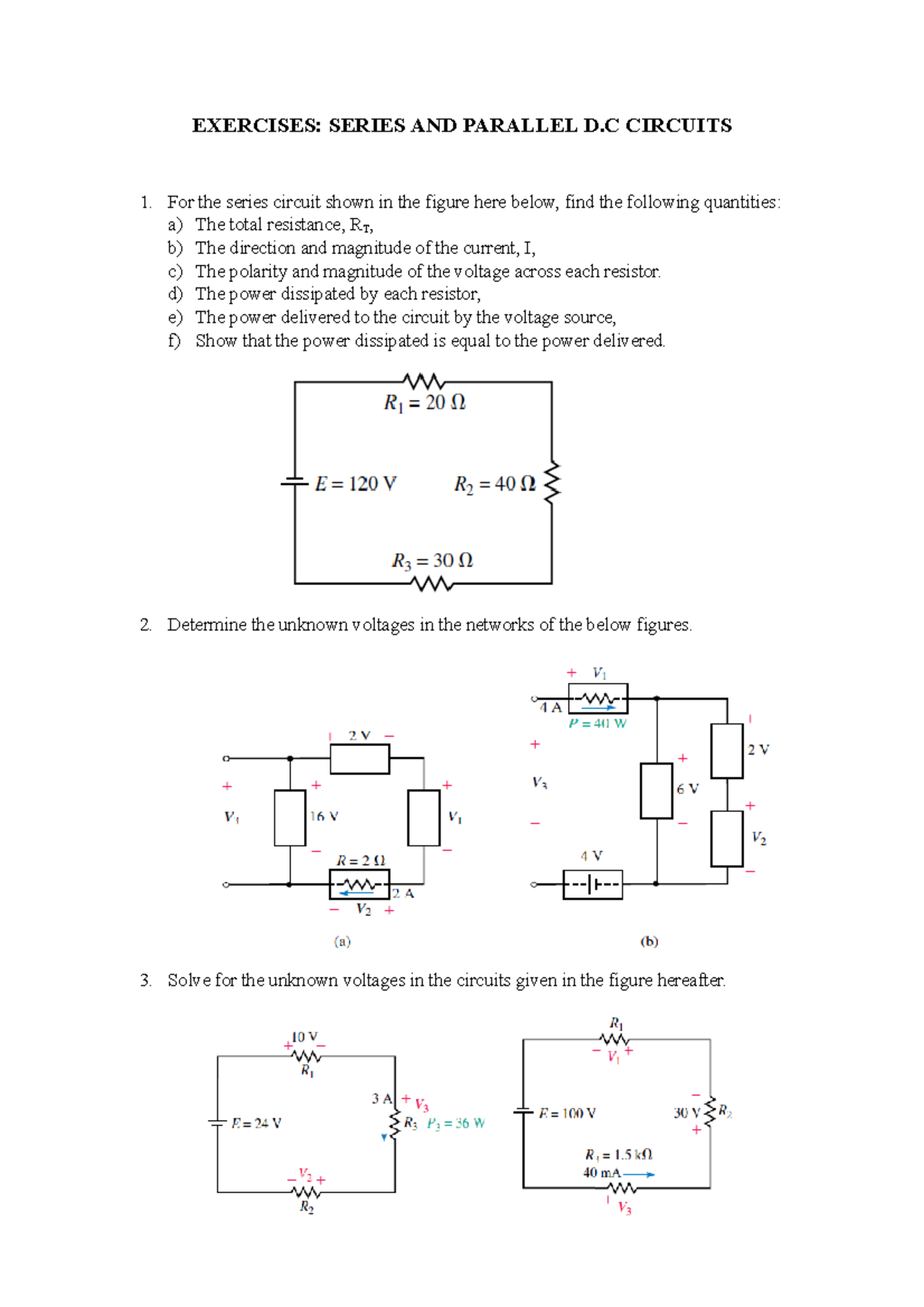 Assignment 2. Series AND Parallel D.C Circuits - EXERCISES: SERIES AND ...