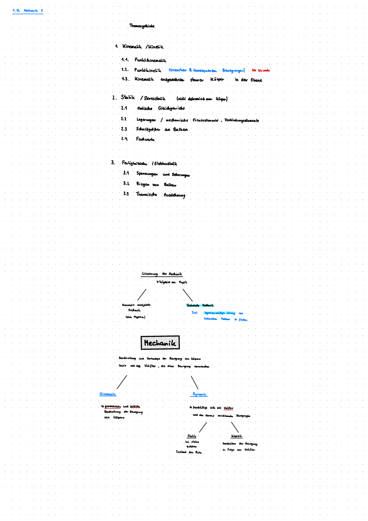 1. Kinematik Kinetik - Mitschriften - VL Mechanik E Themengebiete ...