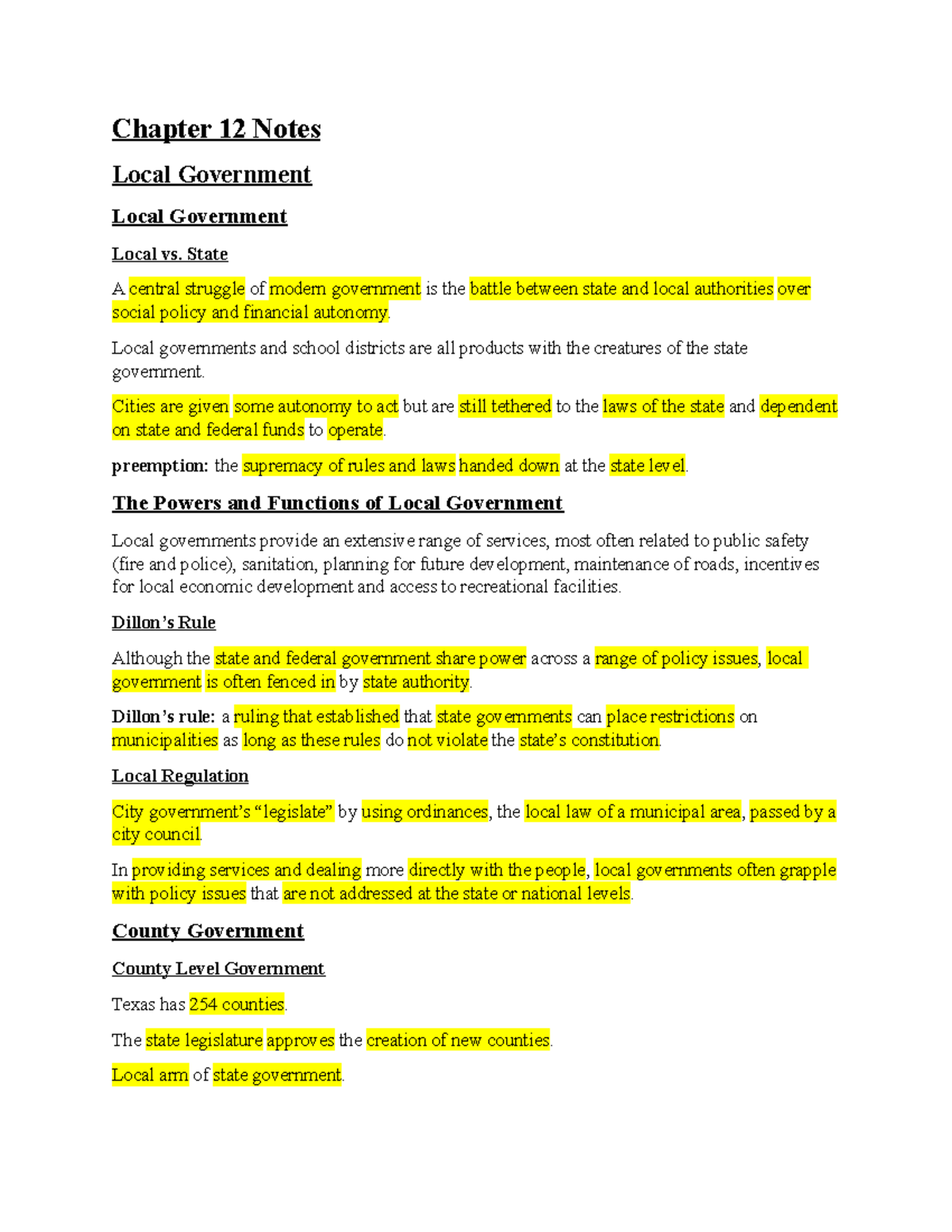 Chapter 12 - Chapter 12 Notes Local Government Local Government Local ...