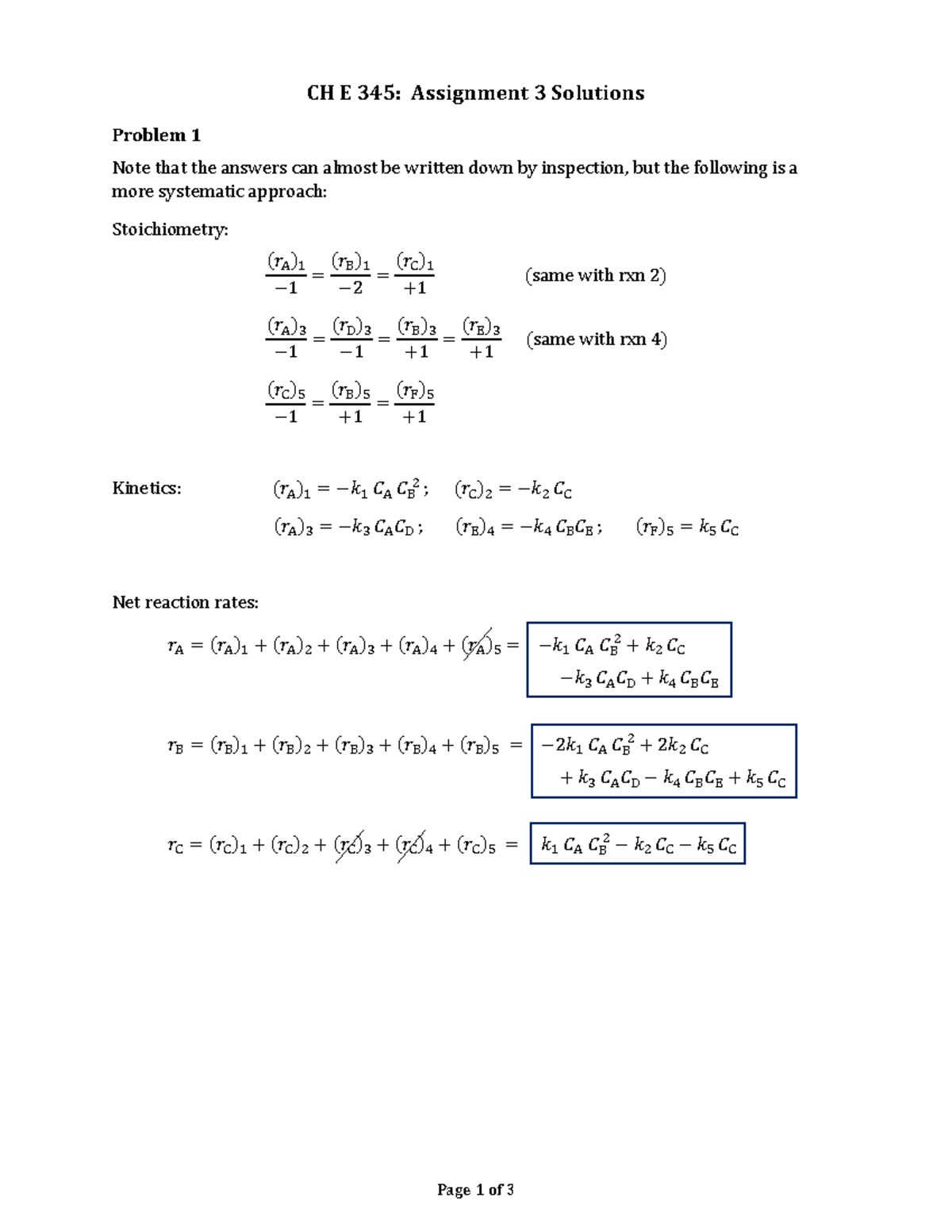A3-solutions - This is assignment 3 solution - Page 1 of 3 CH E 345 ...