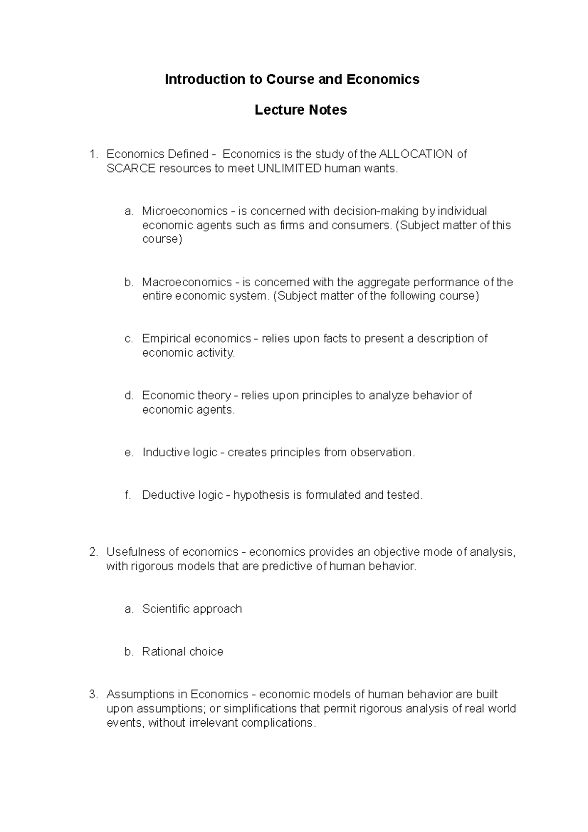 EKN11EB ECON115 UNIT 1 Lecture Notes - Introduction to Course and ...