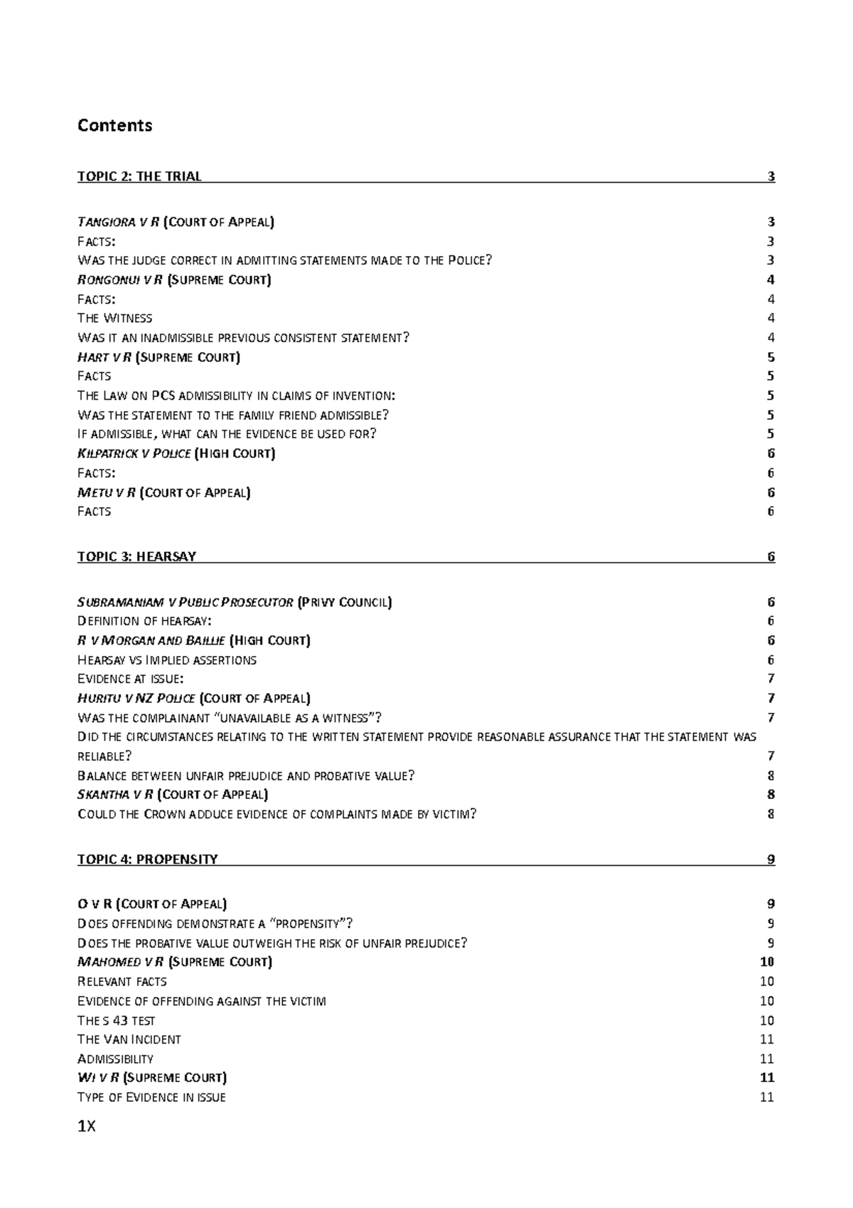 Evidence Case file - Contents TOPIC 2: THE TRIAL TANGIORA V R (COURT OF ...