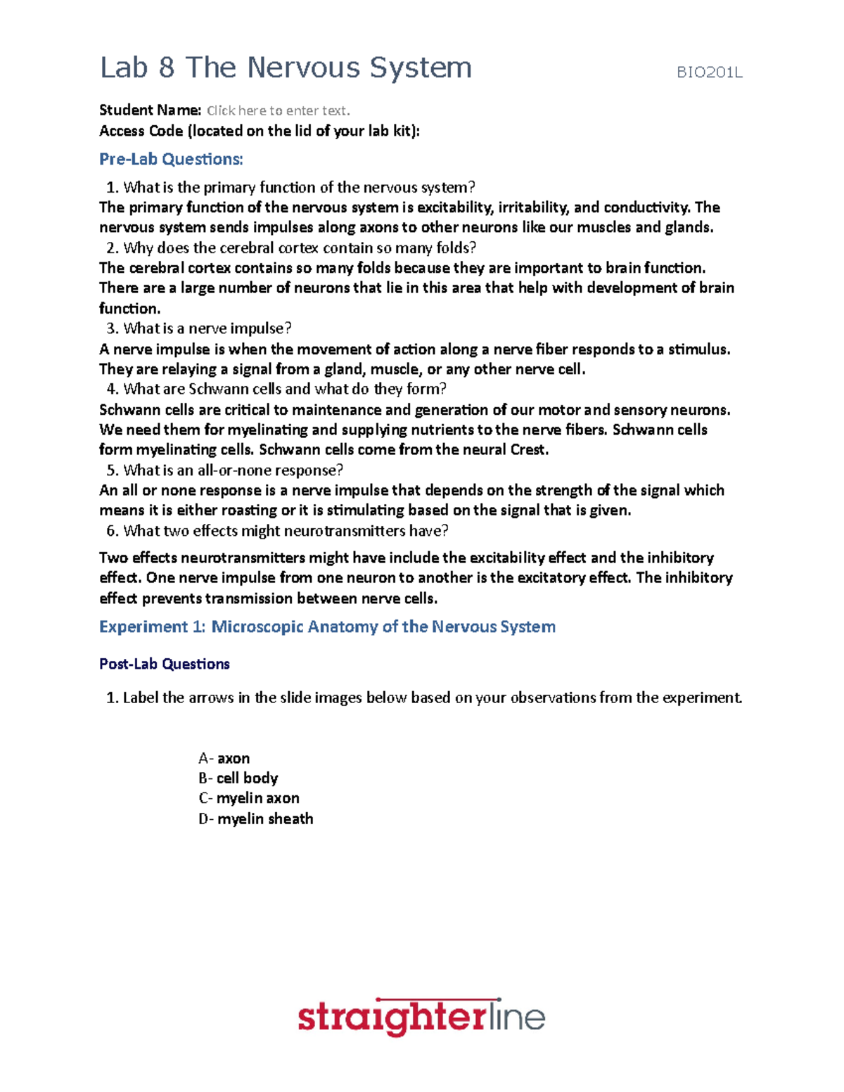 LAB 8-Nervous System - Student Name: Click here to enter text. Access ...