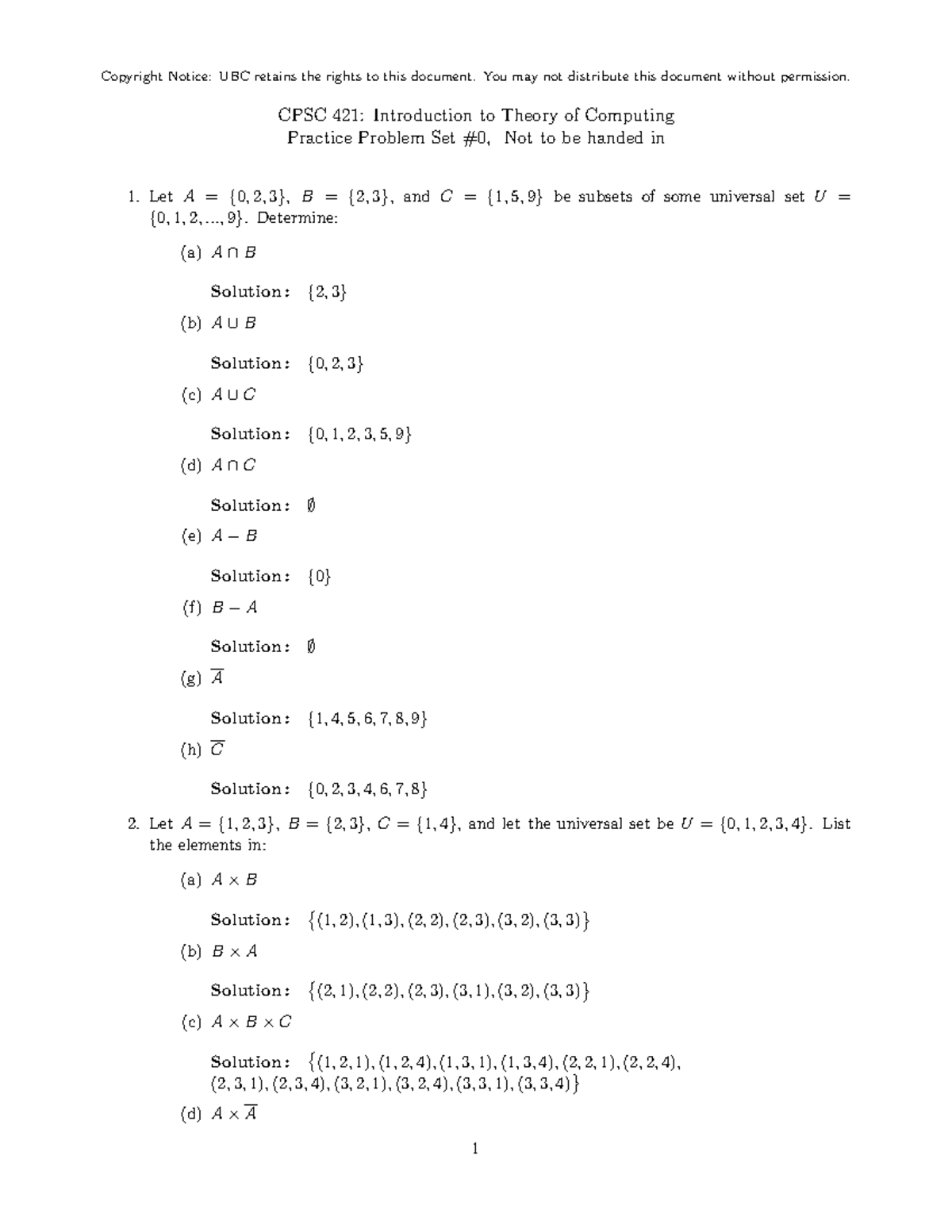 Practice 0s N A Cpsc 421 Introduction To Theory Of Computing