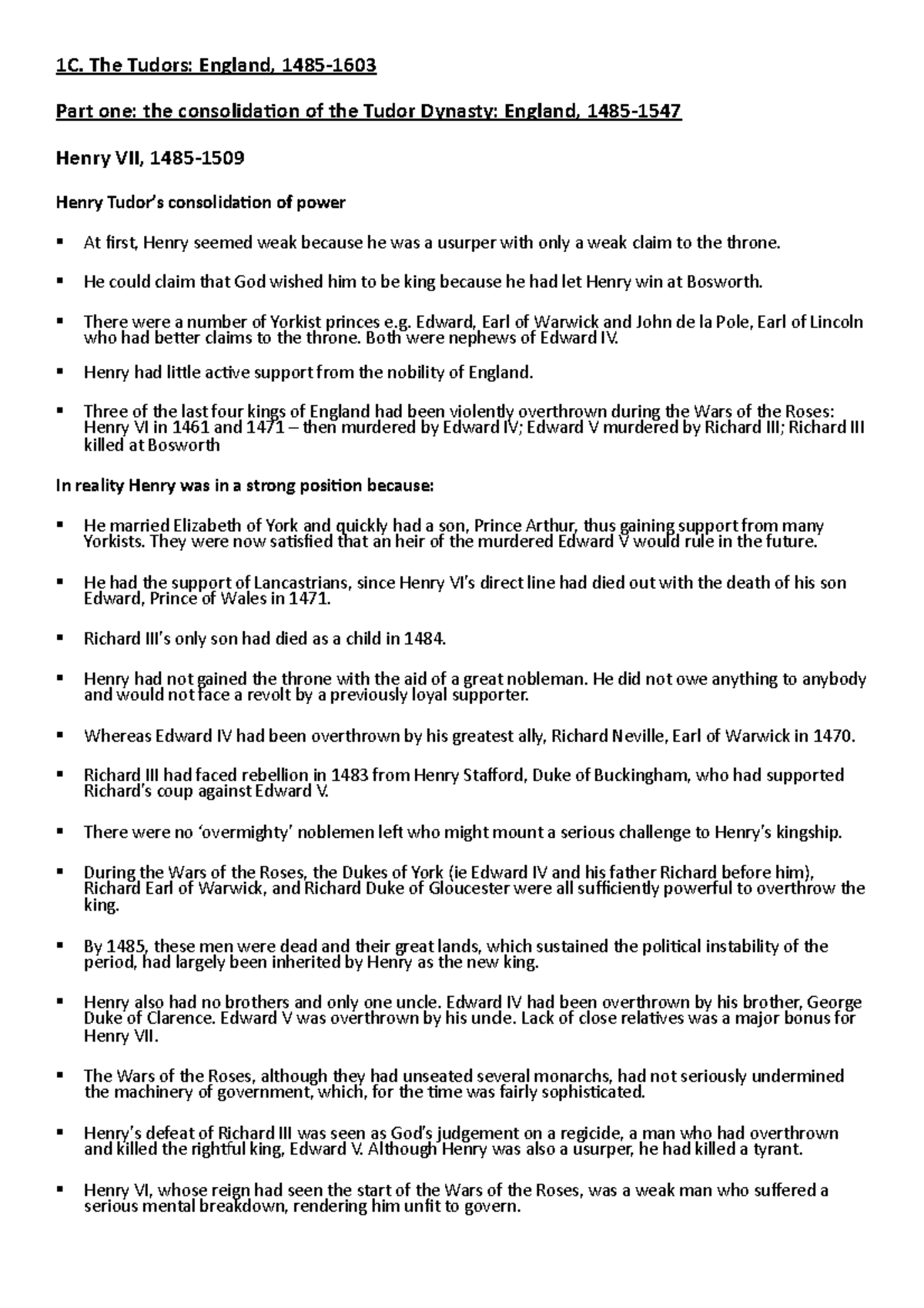 1C The Tudors England 1485 1553 Revision Notes - 1C. The Tudors ...