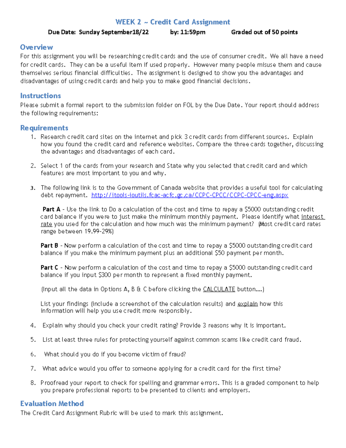 Credit Card Assignment Instructions F22docx - WEEK 2 ~ Credit Card ...