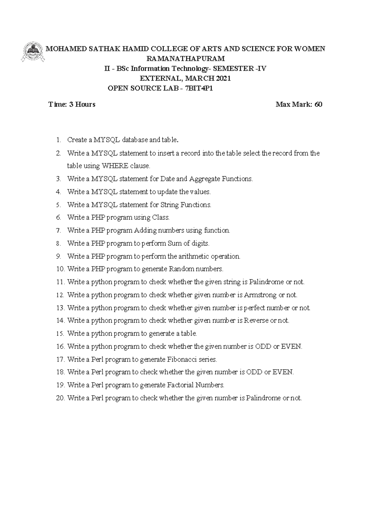 OSS FULL LAB LIST - Open Source Lab List - MOHAMED SATHAK HAMID COLLEGE ...