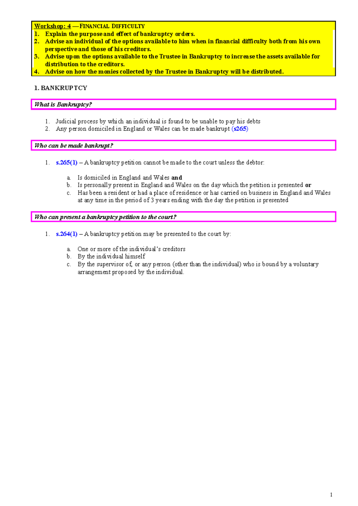 ISWorkshop 4 - LPC Checklist - Workshop: 4 —FINANCIAL DIFFICULTY 1 ...