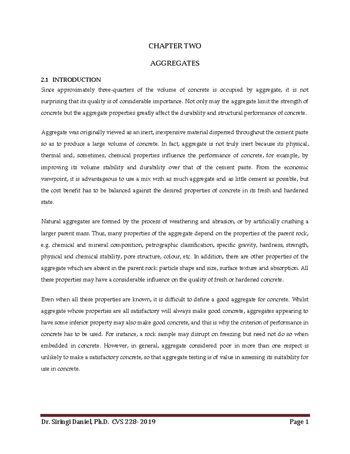 Normal aggregate - 2019 - CHAPTER TWO AGGREGATES 2 INTRODUCTION Since ...