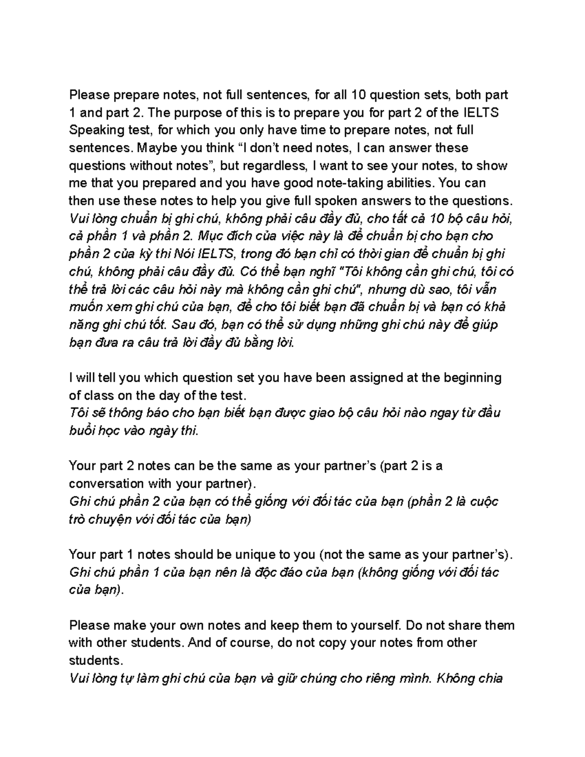 GEP5 Speaking Test Notes - Please prepare notes, not full sentences ...