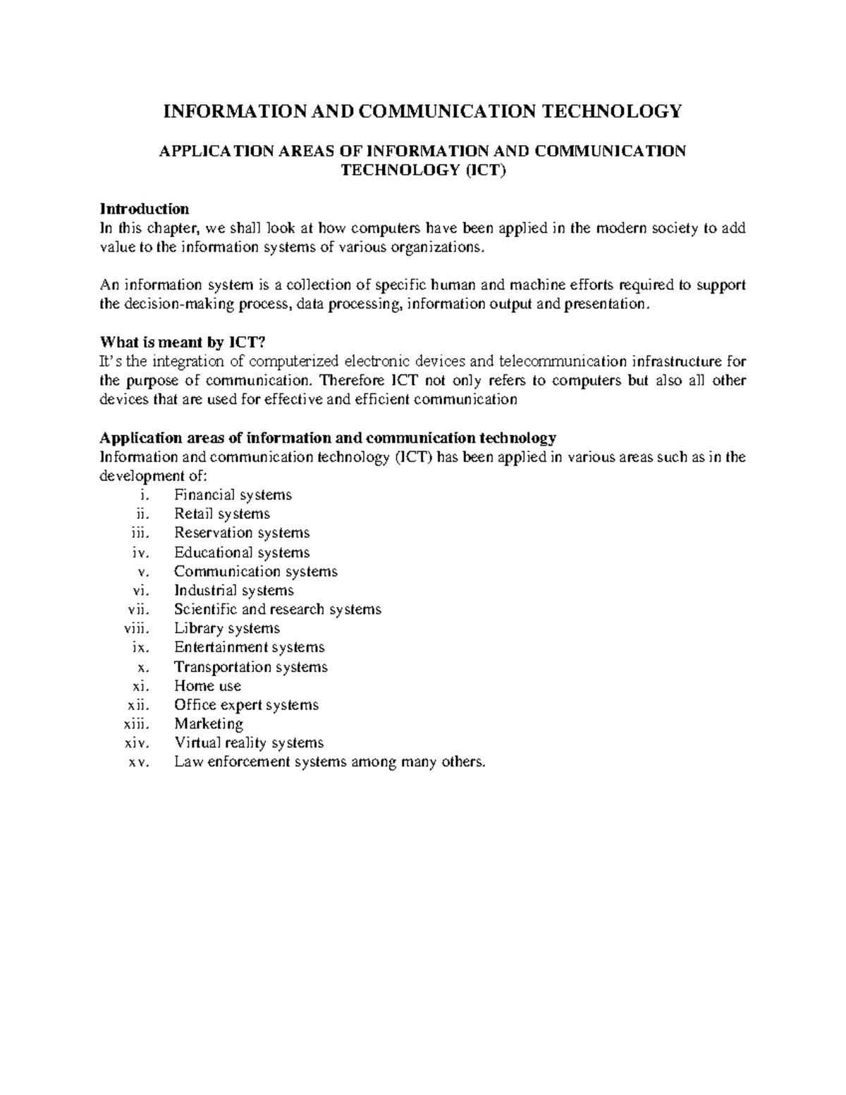 ICT - N/A - INFORMATION AND COMMUNICATION TECHNOLOGY APPLICATION AREAS ...