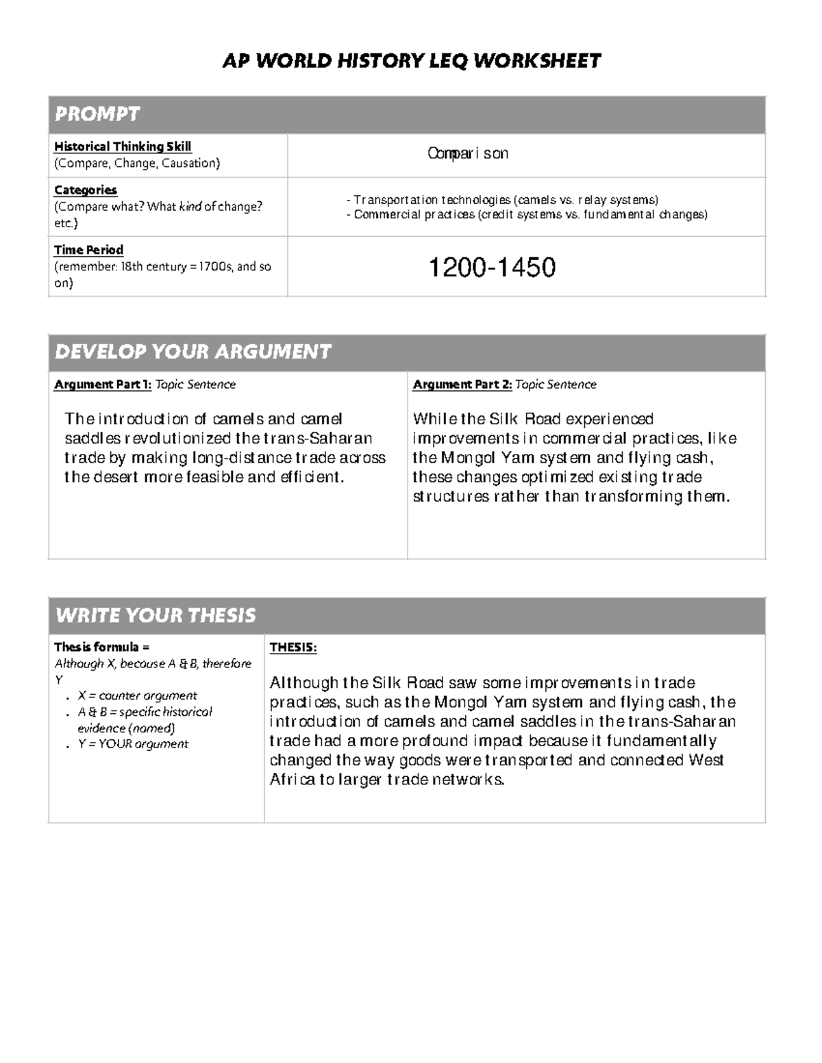 AP World LEQ Organizer edited - AP WORLD HISTORY LEQ WORKSHEET PROMPT ...
