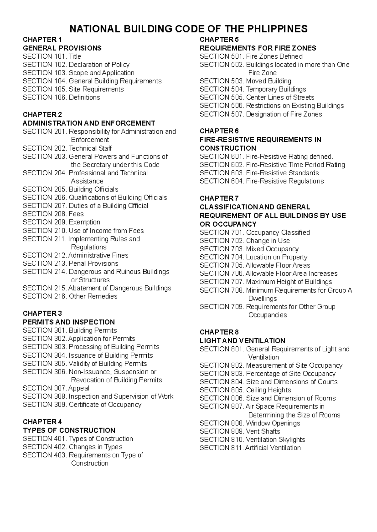 NBCP GB Chapter and Section Titles plus - NATIONAL BUILDING CODE OF THE ...
