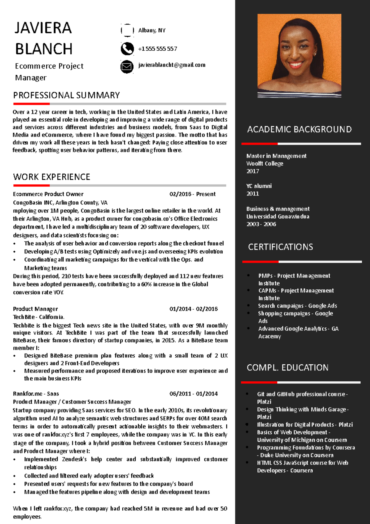 Free cv template 18 - curriculum vitae - JAVIERA BLANCH Albany, NY +1 ...