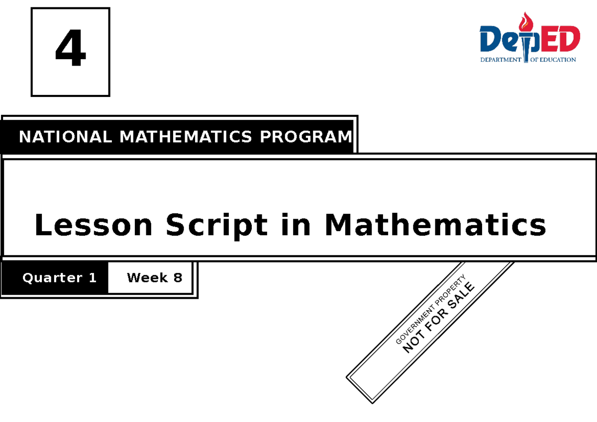 CO 2024 LS Grade 4 NMP Quarter 1 WEEK8 - 4 Quarter 1 Week 8 NATIONAL MATHEMATICS PROGRAM Lesson ...