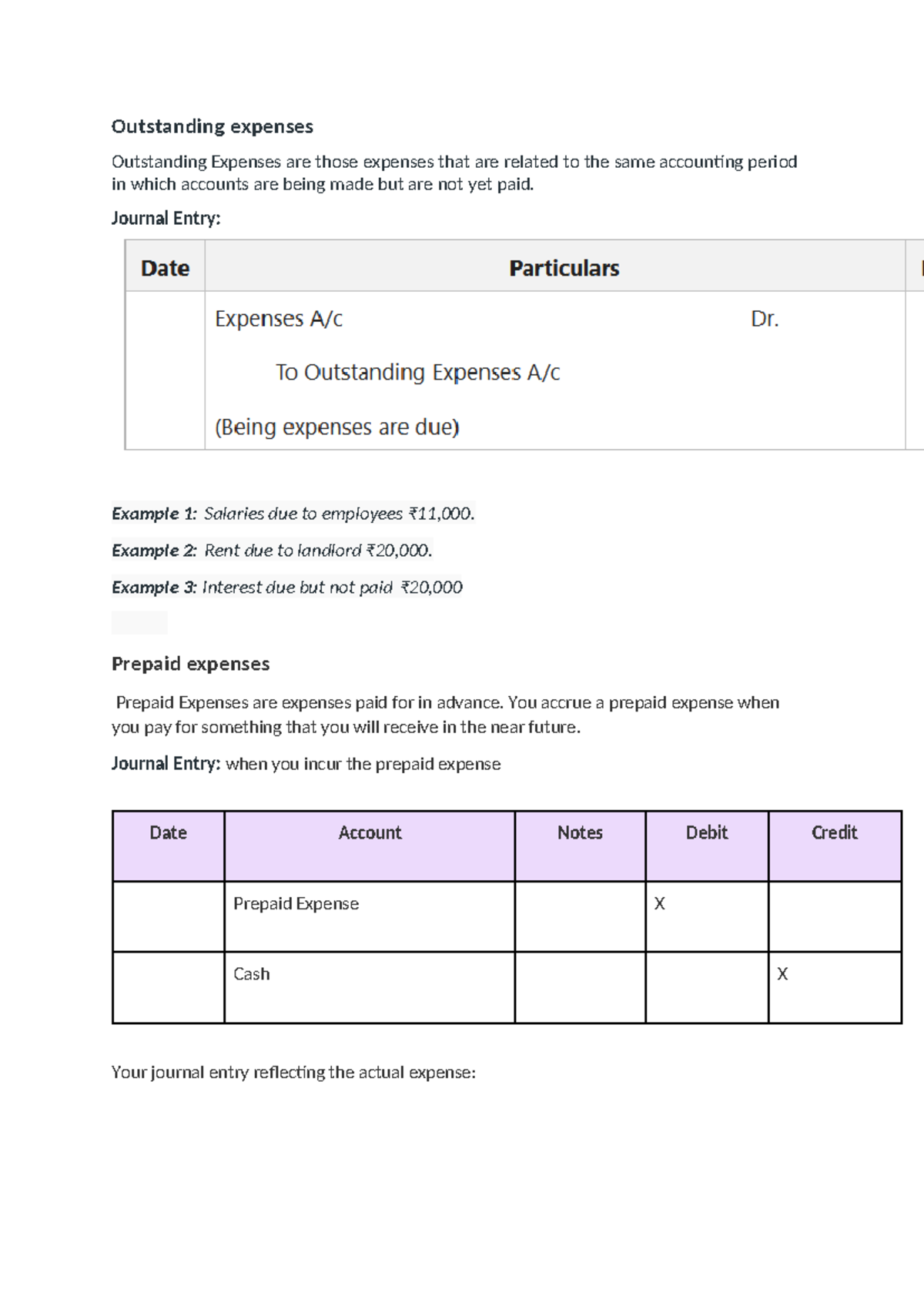 Important-Journal-Entries - Outstanding expenses Outstanding Expenses ...