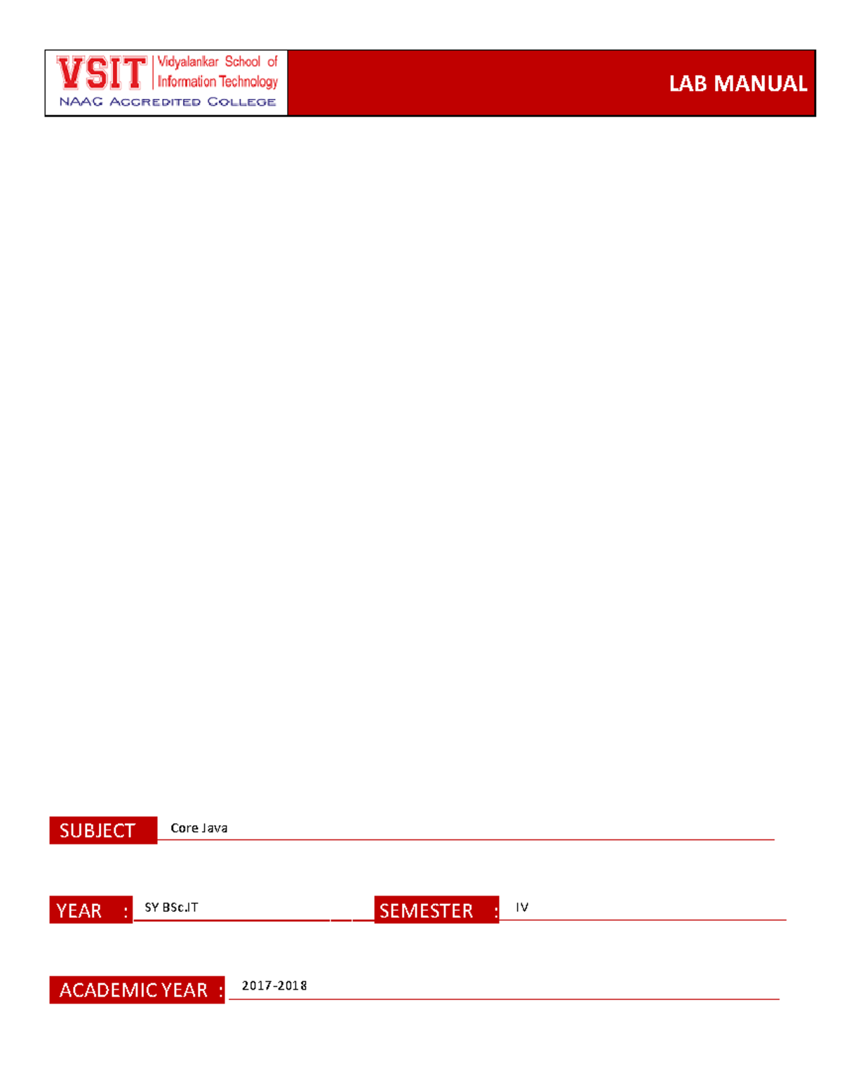 LAB Manual Core Java - Lab manuual - LAB MANUAL SUBJECT - Studocu