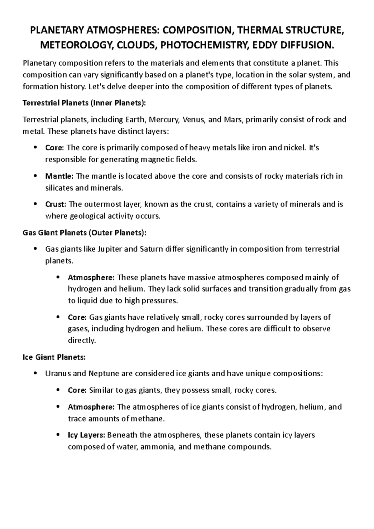 Planetary Composition-1 - PLANETARY ATMOSPHERES: COMPOSITION, THERMAL ...