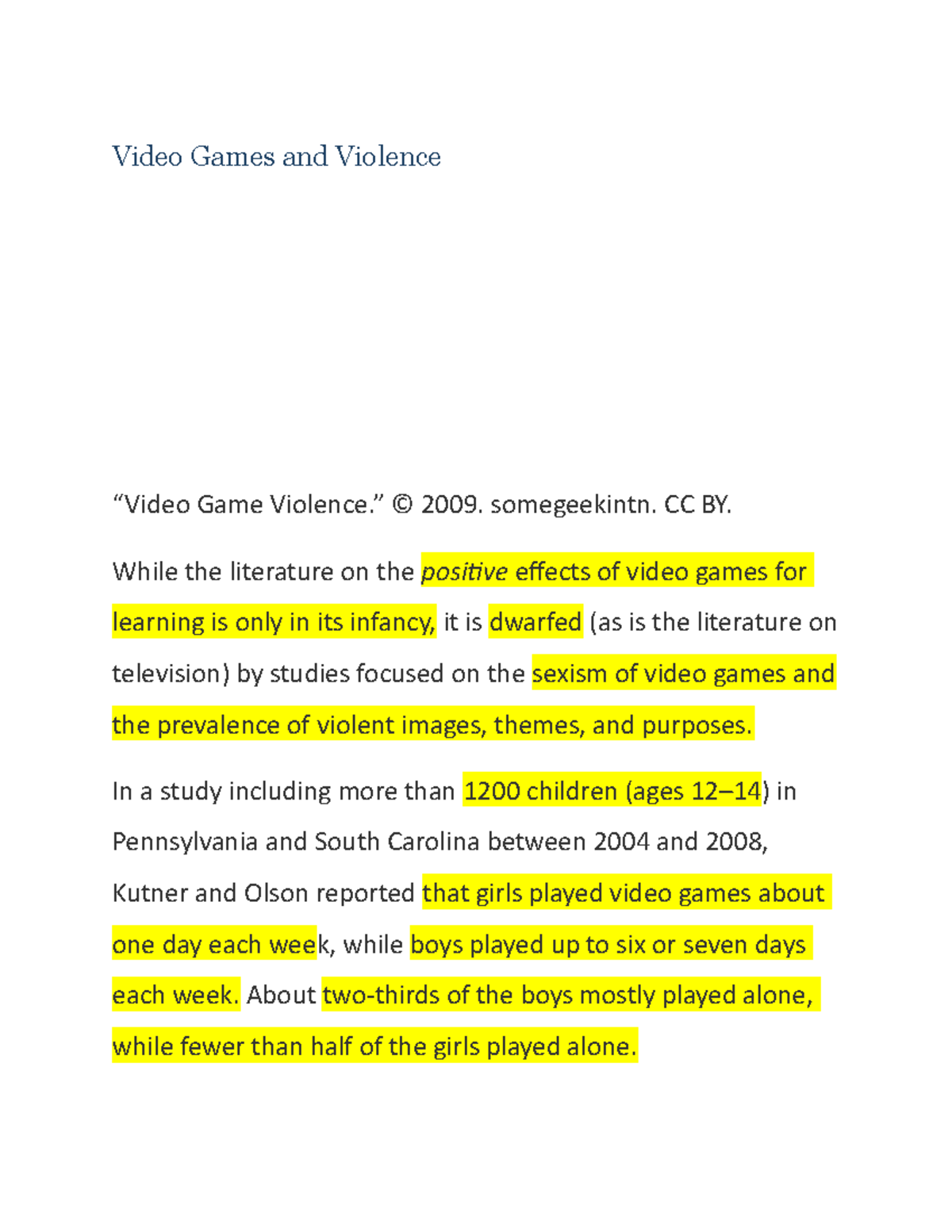 Chapter 8.4 Video Game Violence - Video Games and Violence “Video Game ...