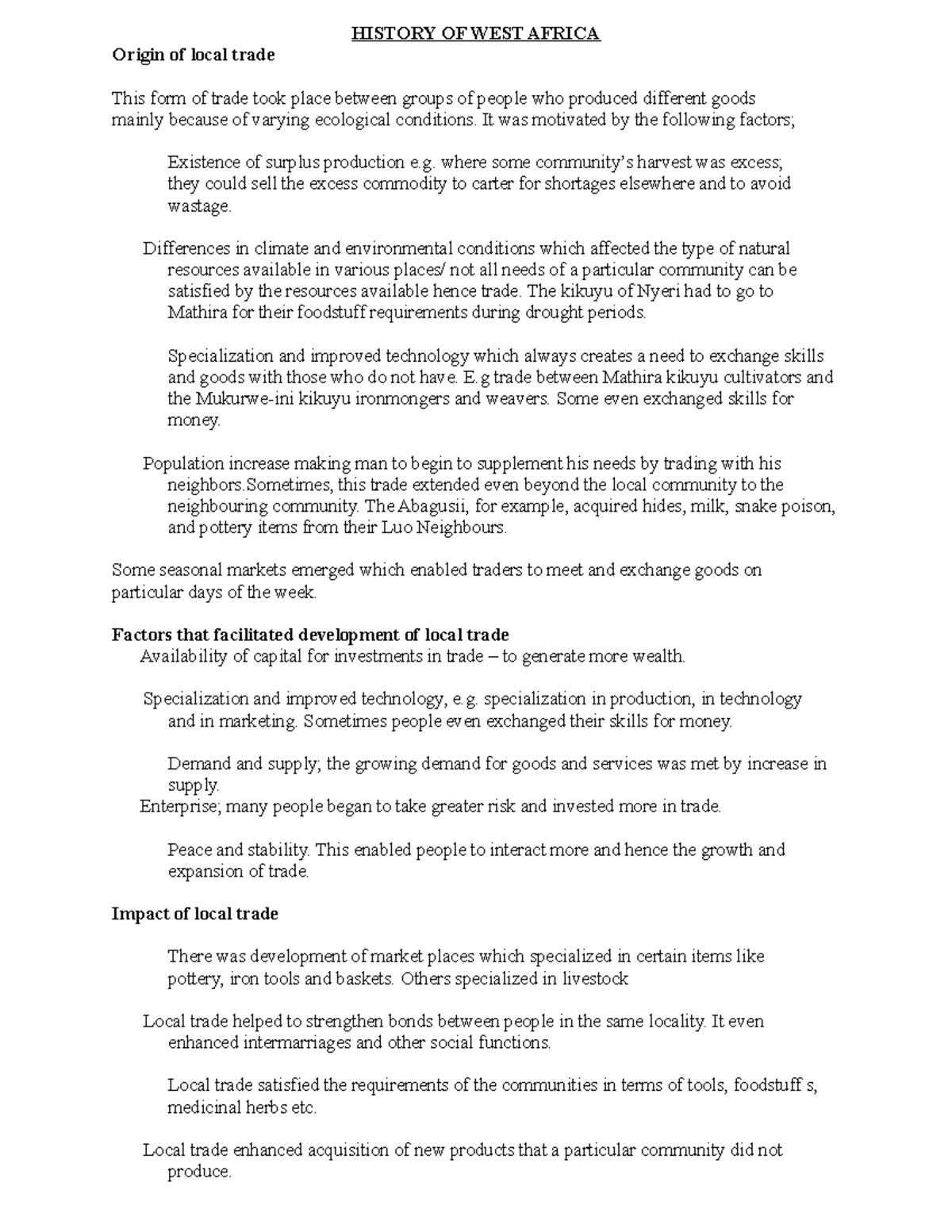 History OF WEST Africa summarised notes - HISTORY OF WEST AFRICA Origin ...