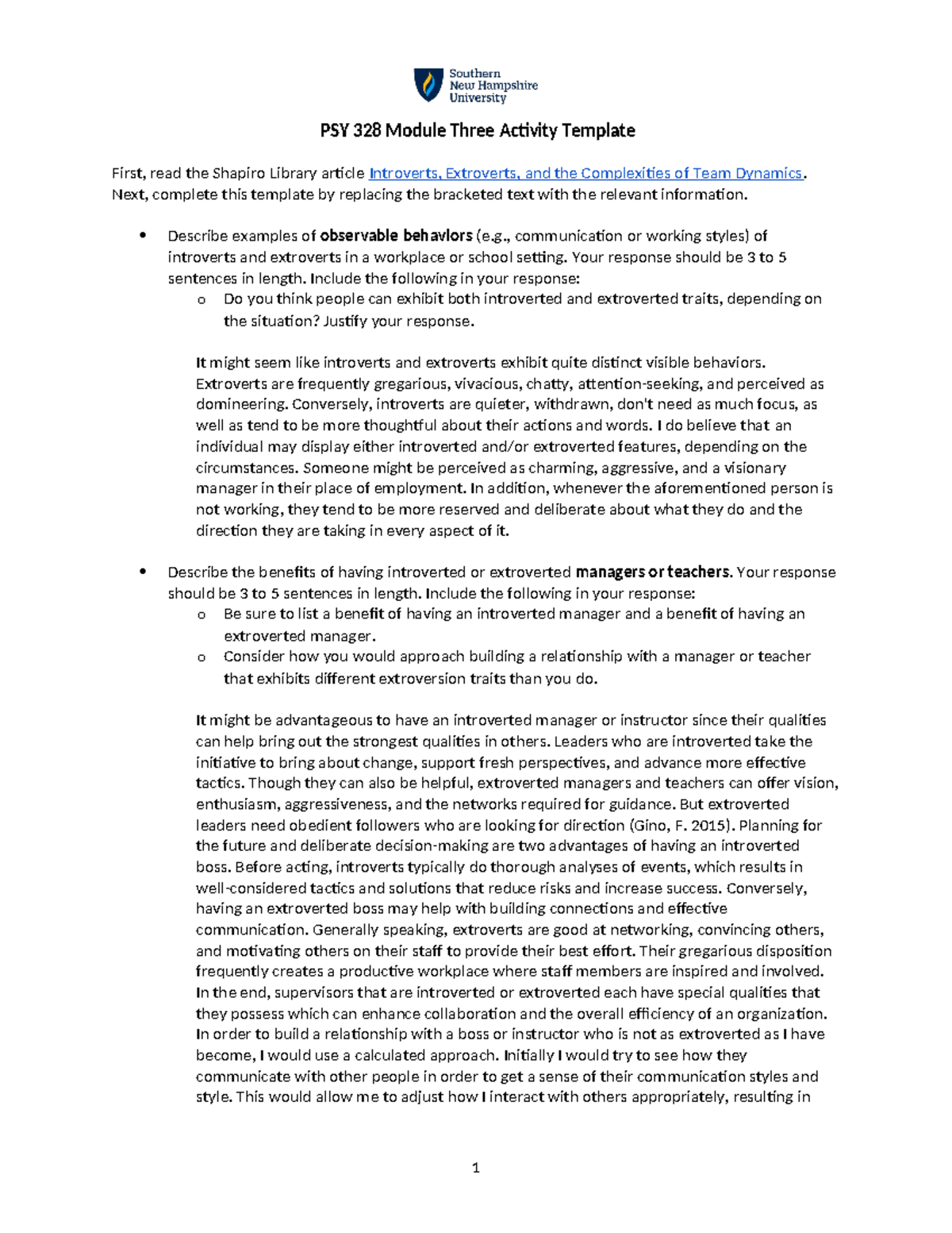 3-2 Activity Introverts Extroverts and Team Dynamics - PSY 328 Module ...